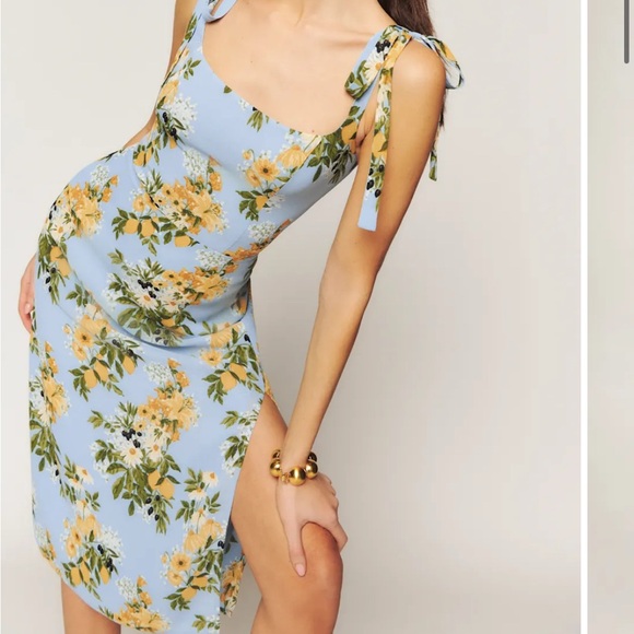 Reformation | Dresses | Reformation Light Blue Floral Midi Dress | Poshmark